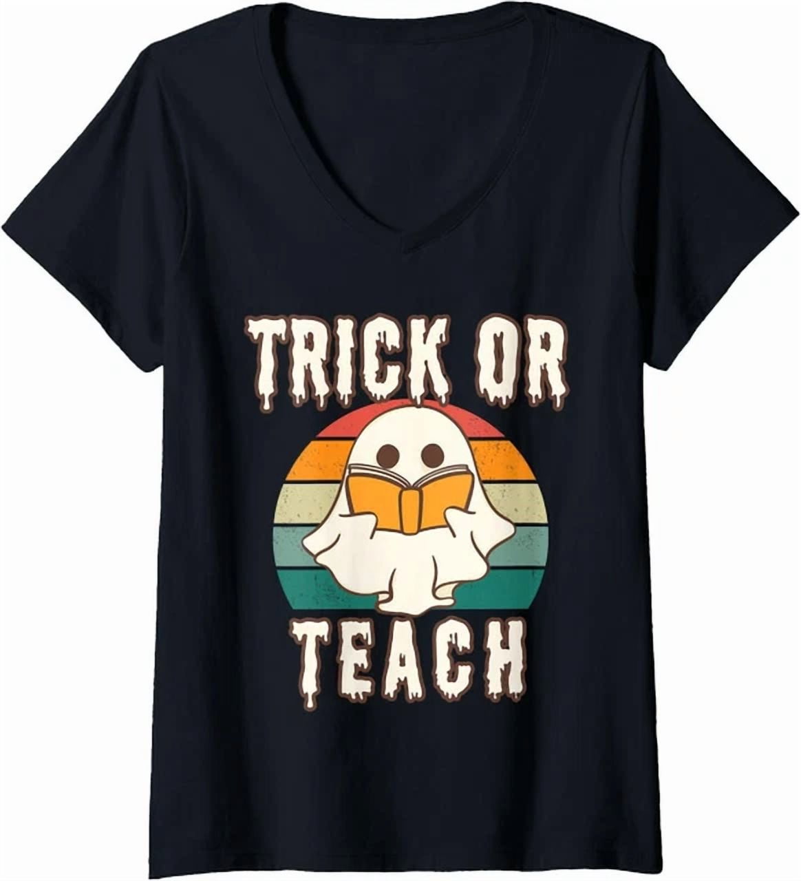 Hot Trending Tee With Retro Vintage Trick Or Teach Boo Ghost Tshirt ...