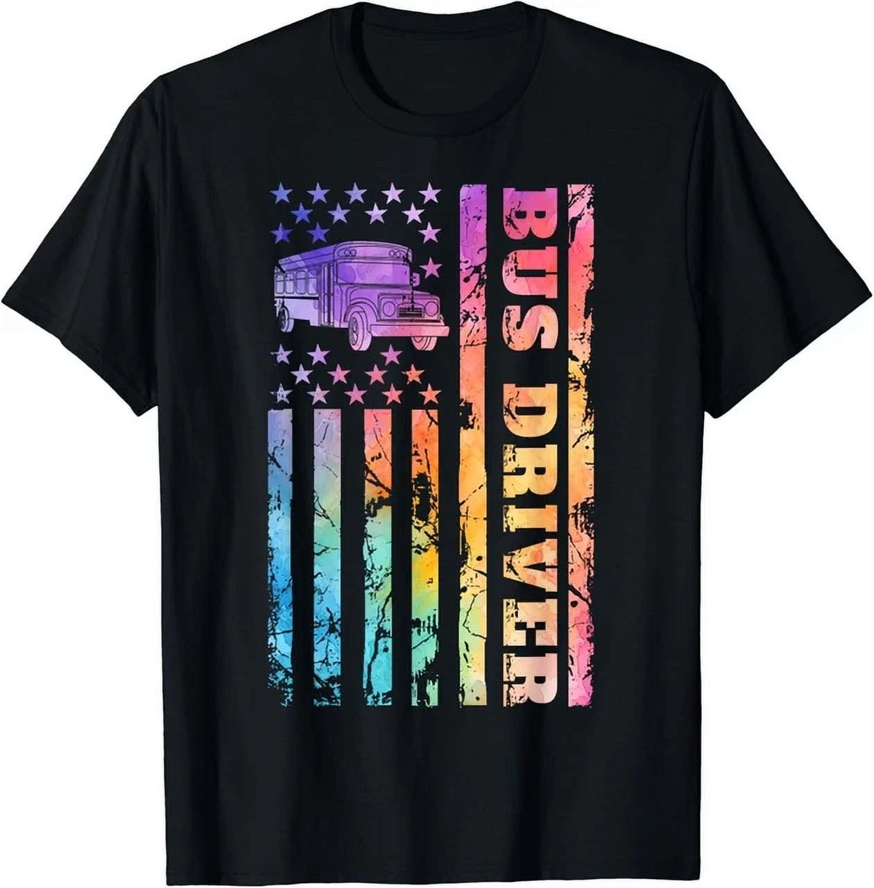 Hot Trending Tee With School Bus Driver 4Th Of July American Flag Back ...