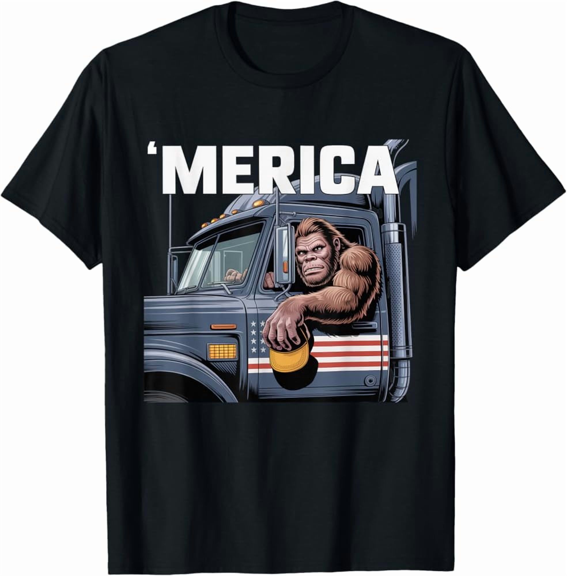 Hot Trending Tee With Semi Truck Driver Bigfoot Sasquatch Merica T ...