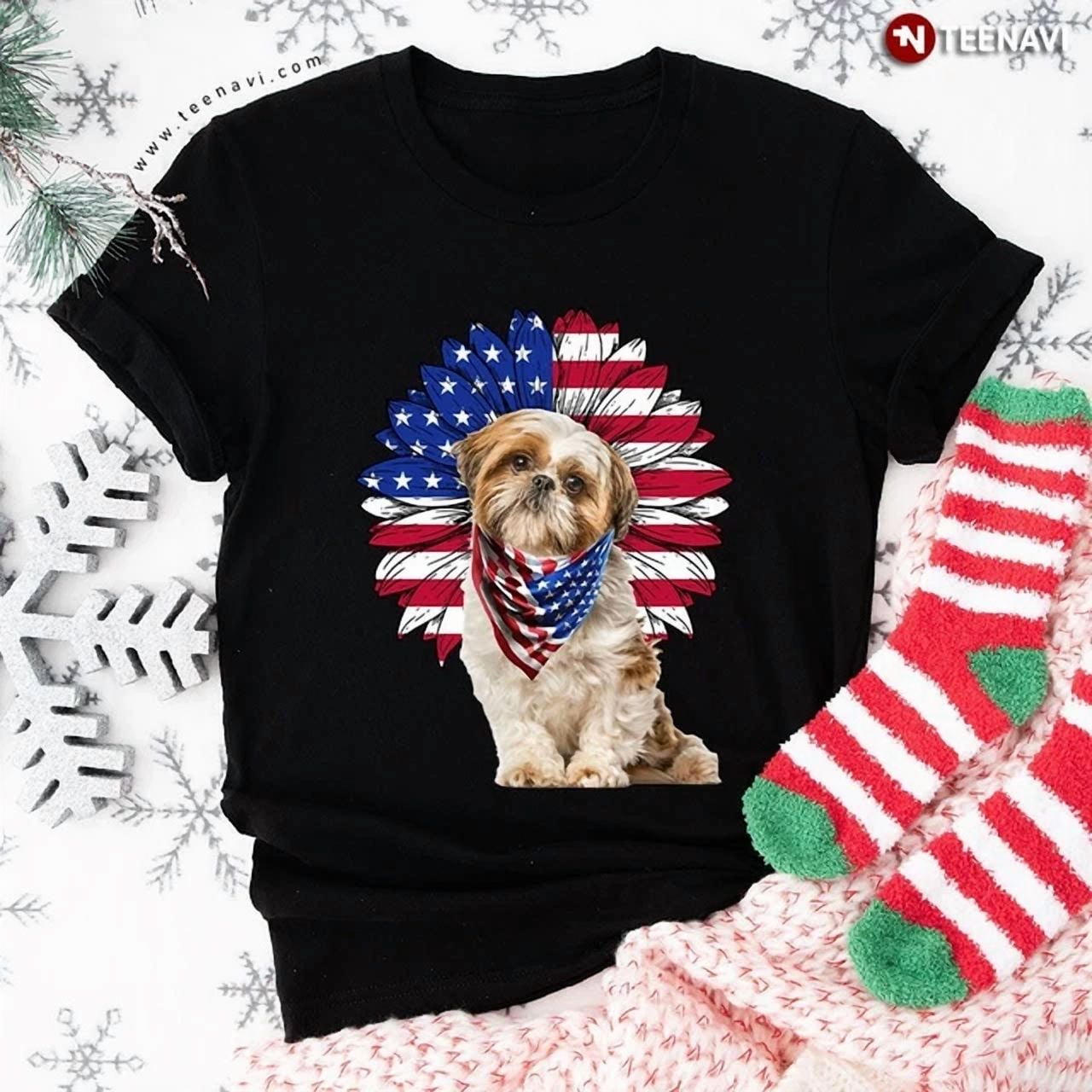 Hot Trending Tee With Shih Tzu American Flag 4Th Of July American ...