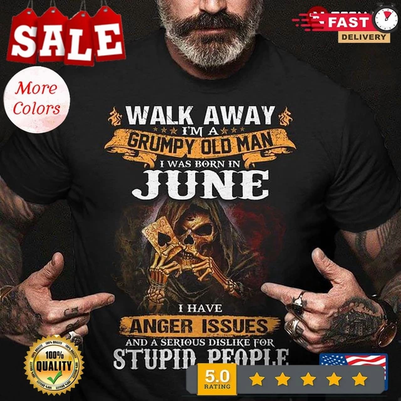 Hot Trending Tee With Skeleton Walk Away Im A Grumpy Old Man I Was Born ...