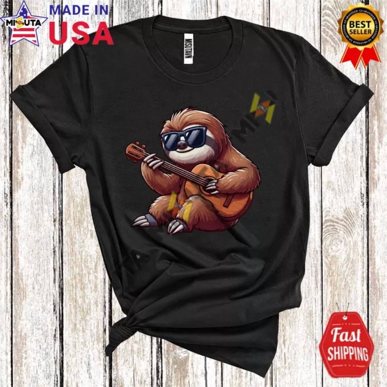 Hot Trending Tee With Sloth Playing Guitar, Lovely Sloth Sunglasses ...