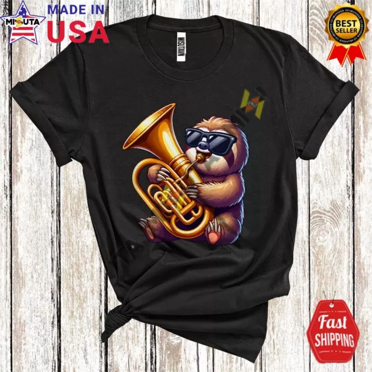 Hot Trending Tee With Sloth Playing Tuba, Lovely Sloth Sunglasses ...