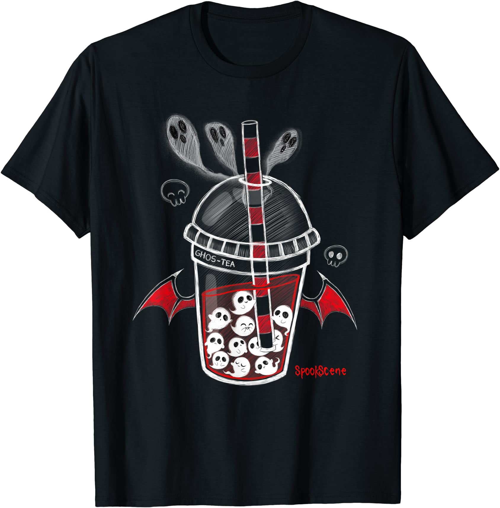 Hot Trending Tee With Spookscene Ghos-Tea Spooky Boba Emo Goth Alt Red ...