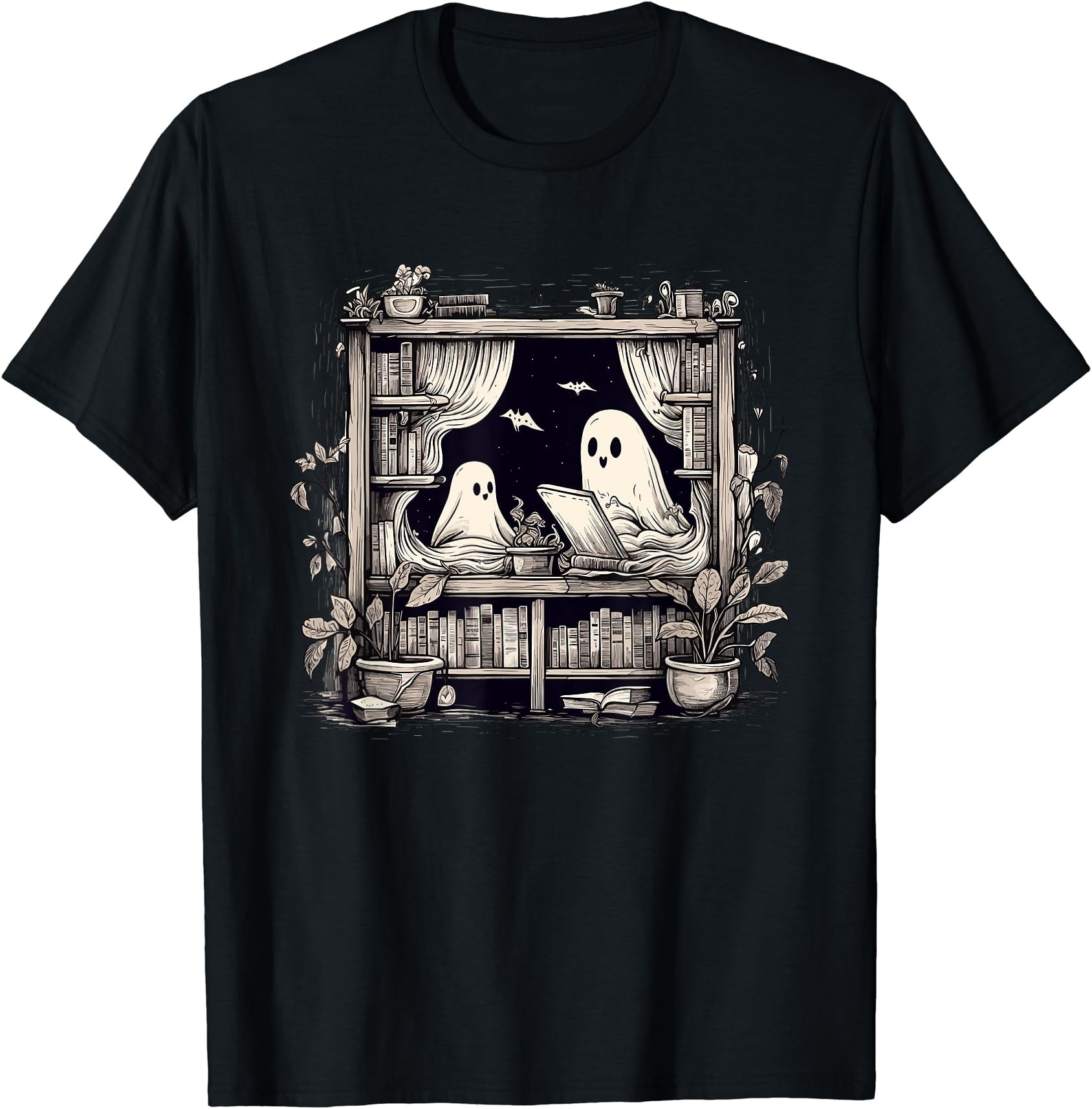 Hot Trending Tee With Spooky Ghost Reading Books In A Library - Walmart.com