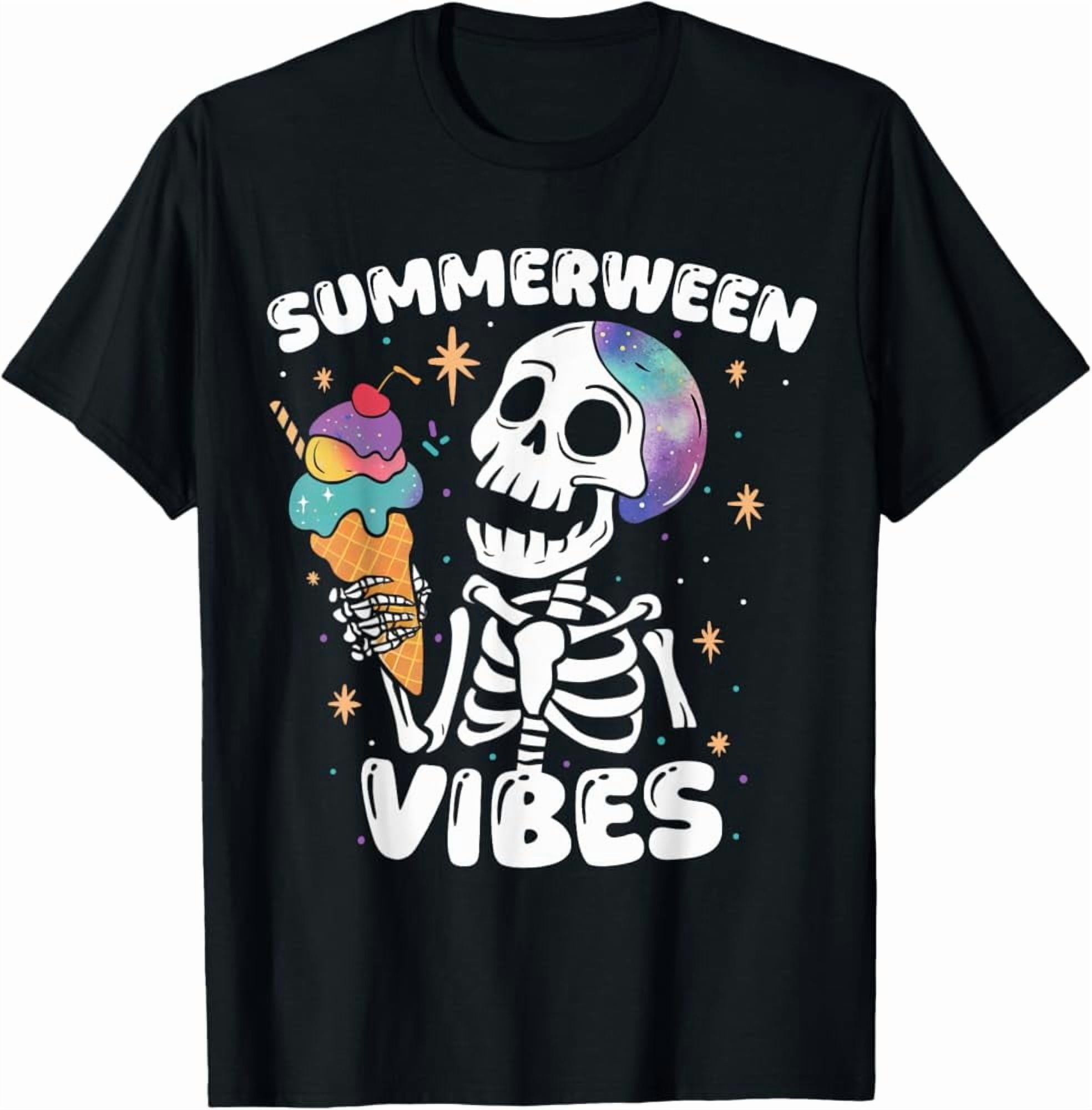 Hot Trending Tee With Summerween Vibes Skeleton Ice Cream Art Summer ...