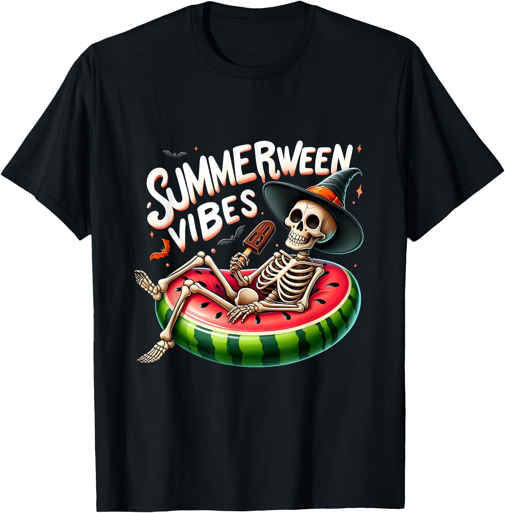 Hot Trending Tee With Summerween Vibes Spooky Skeleton Halowen Beach ...