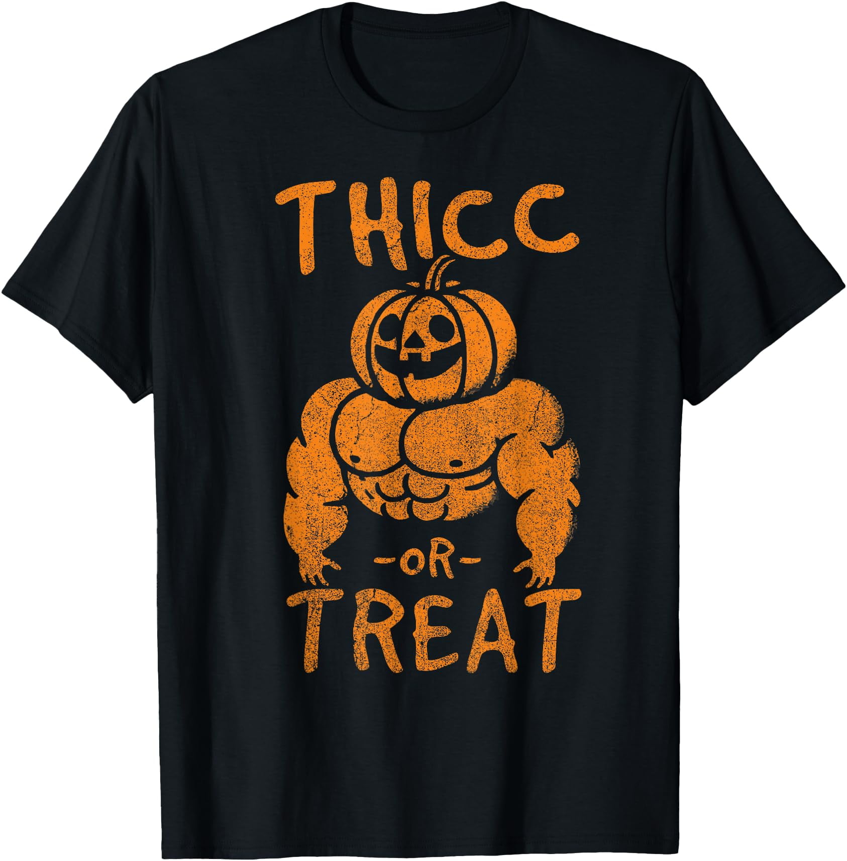 Hot Trending Tee With Thicc Or Tr Pumpkin Bodybuilder Gym Lover Halowen ...