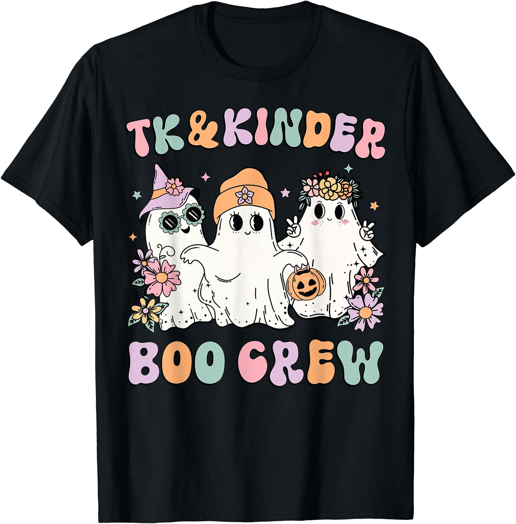 Hot Trending Tee With Tk Kinder Boo Crew Groovy Halloween Floral Ghost ...
