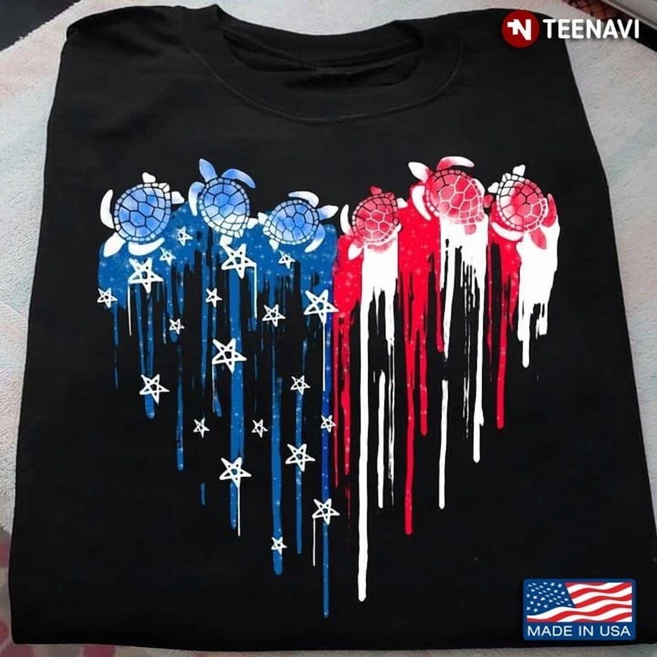 Hot Trending Tee With Turtle Heart American Flag Happy Independence Day ...