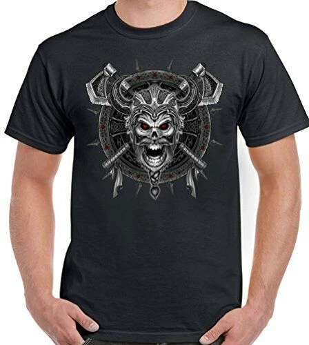 Hot Trending Tee With Viking Skull T-Shirt Shield Mens Womens Ragnar Tv ...