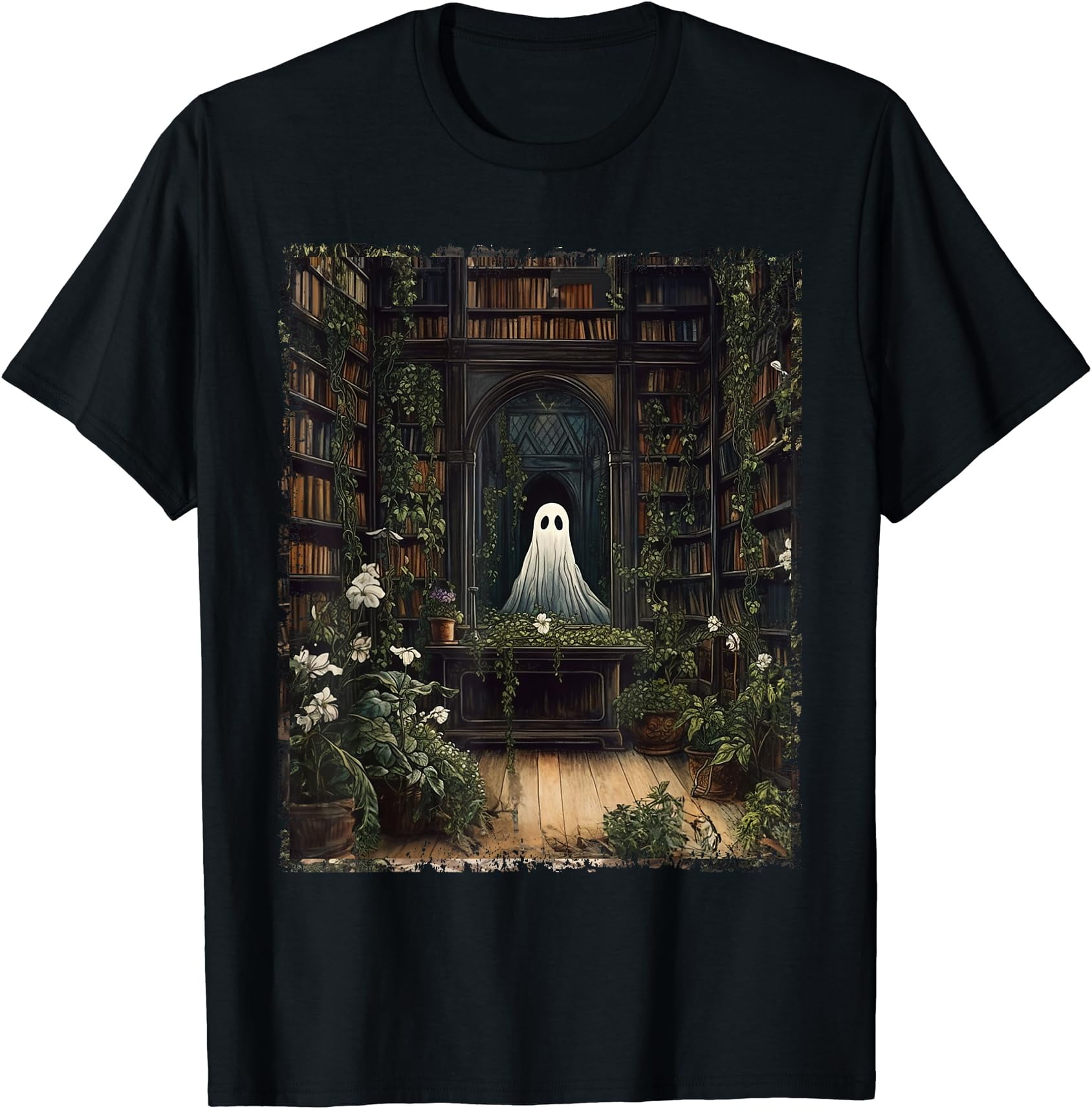 Hot Trending Tee With Vintage Halowen Spooky Ghost In The Library ...