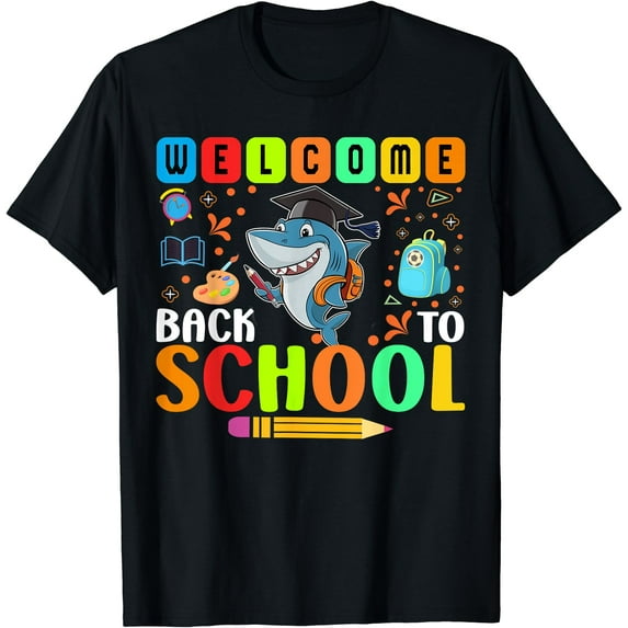 Hot Trending Tee With Welcome Back To School Funny Shark Lover First ...