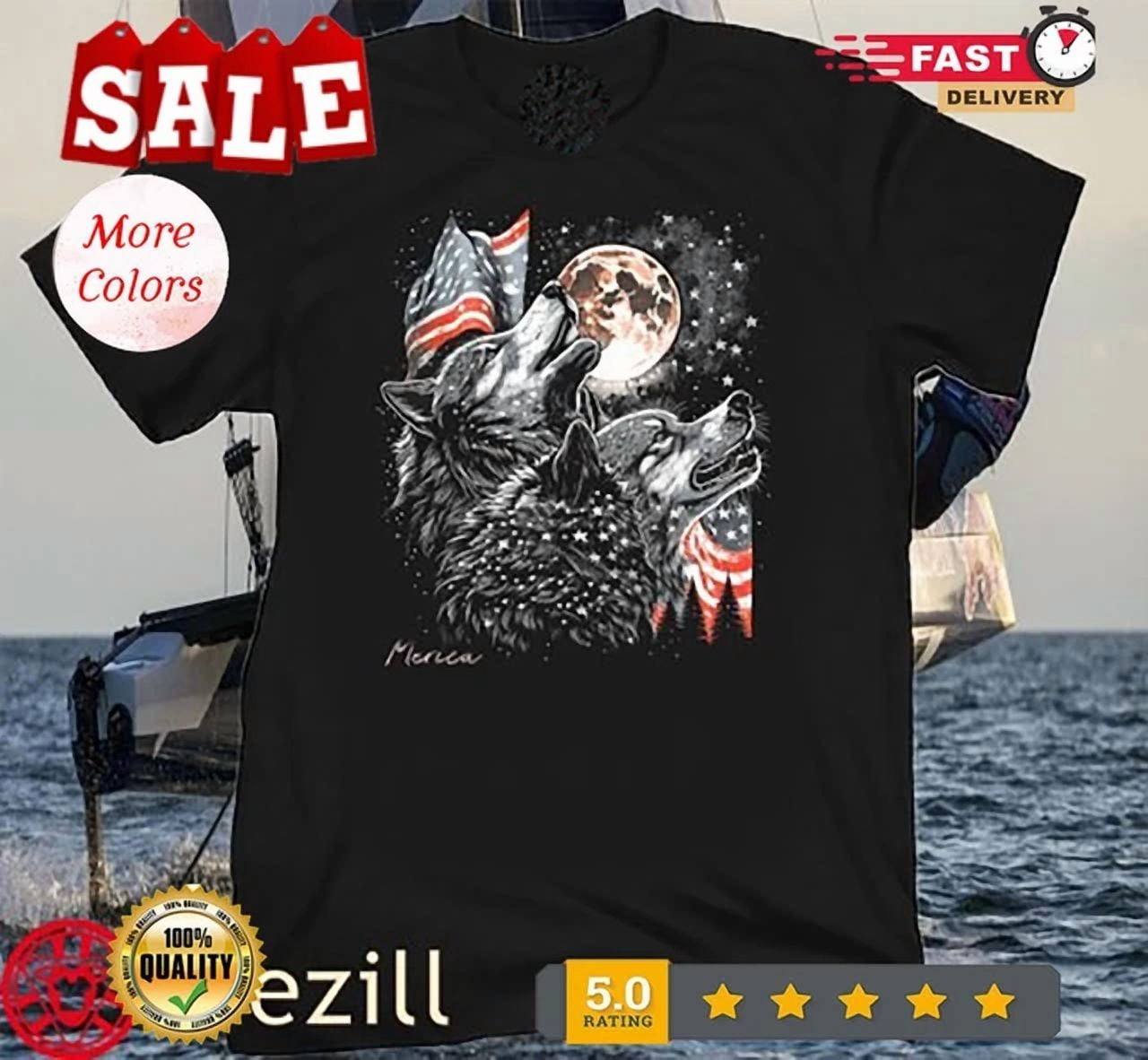 Hot Trending Tee With Wolf 4Th Of July American Flag Howling America ...