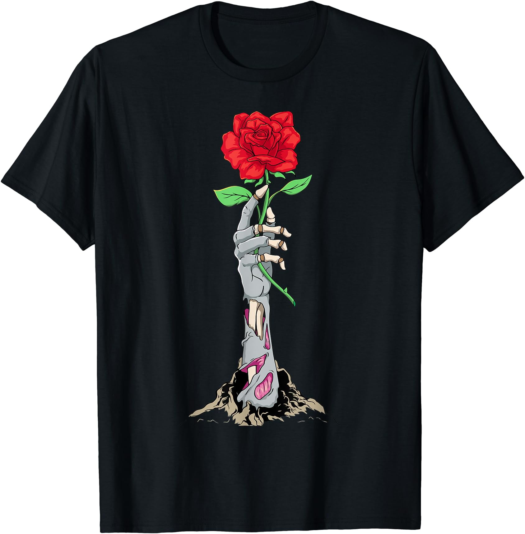 Hot Trending Tee With Zombiecore Aesthetic Skeleton Hand Red Rose ...