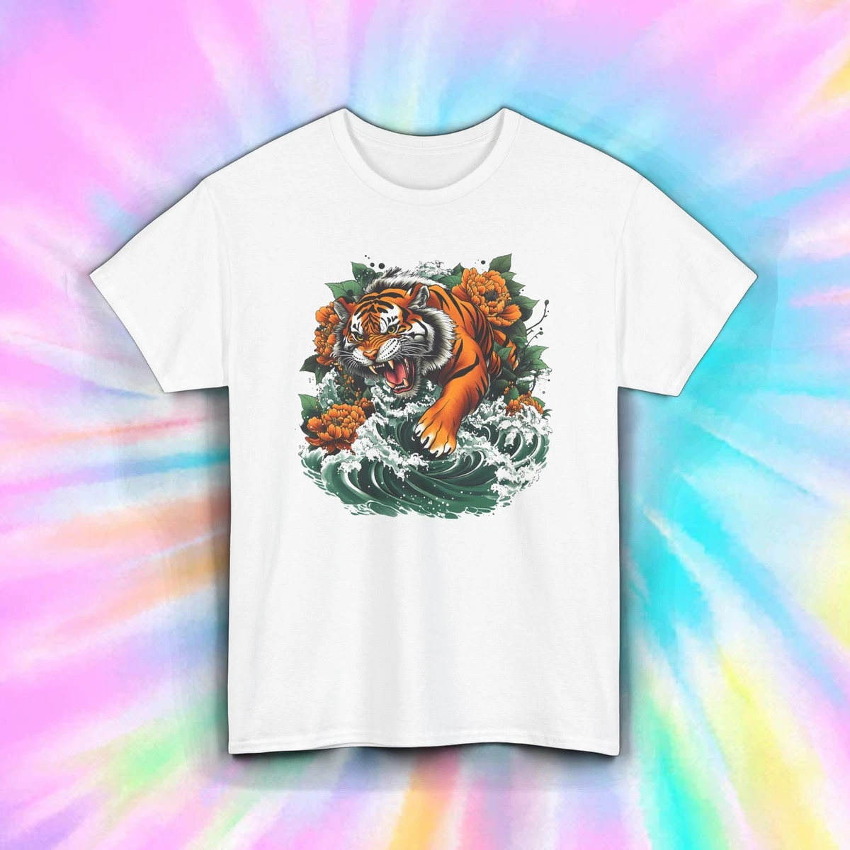 Hot Trending Tiger Shirt Wild Jungle Animal Art Graphic Floral Wave ...