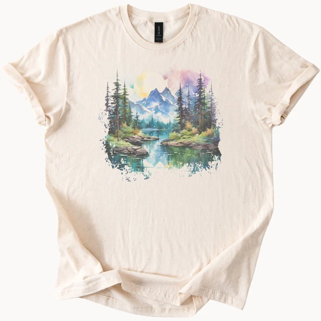 Hot Trending Watercolor Mountain Lake Tee Nature Scene Graphic Shirt ...