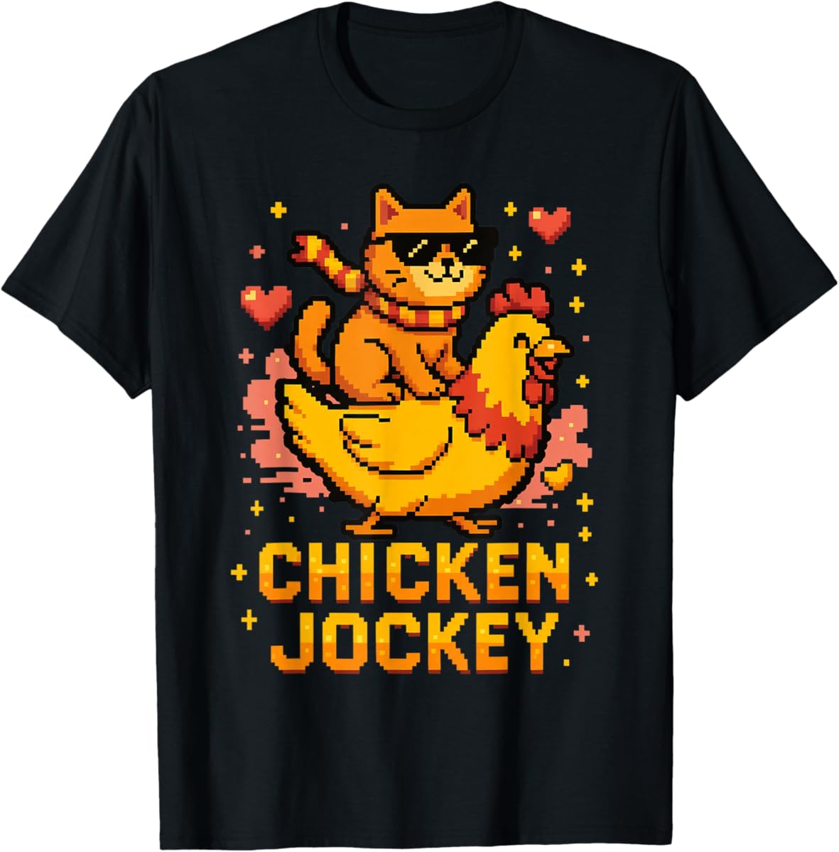 Hot Trending With Chicken Jockey Cute Cat Riding Pixel Art Gamer T ...