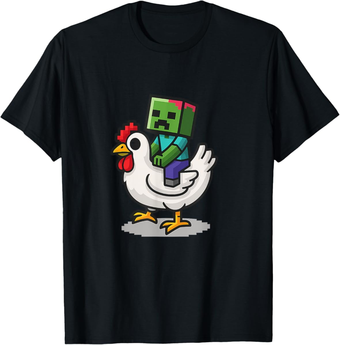 Hot Trending With Funny Zombie Riding Chicken Pixel Art Gamer T-Shirt ...