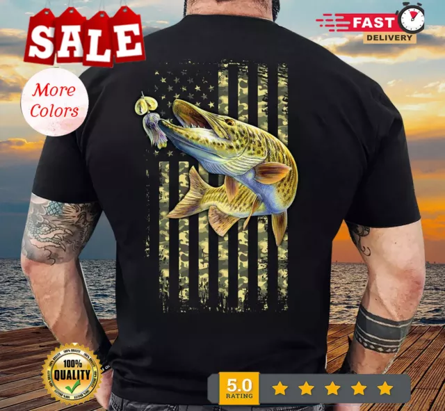 Hot Trending With Muskellunge Fishing American Camo Usa Flag For ...