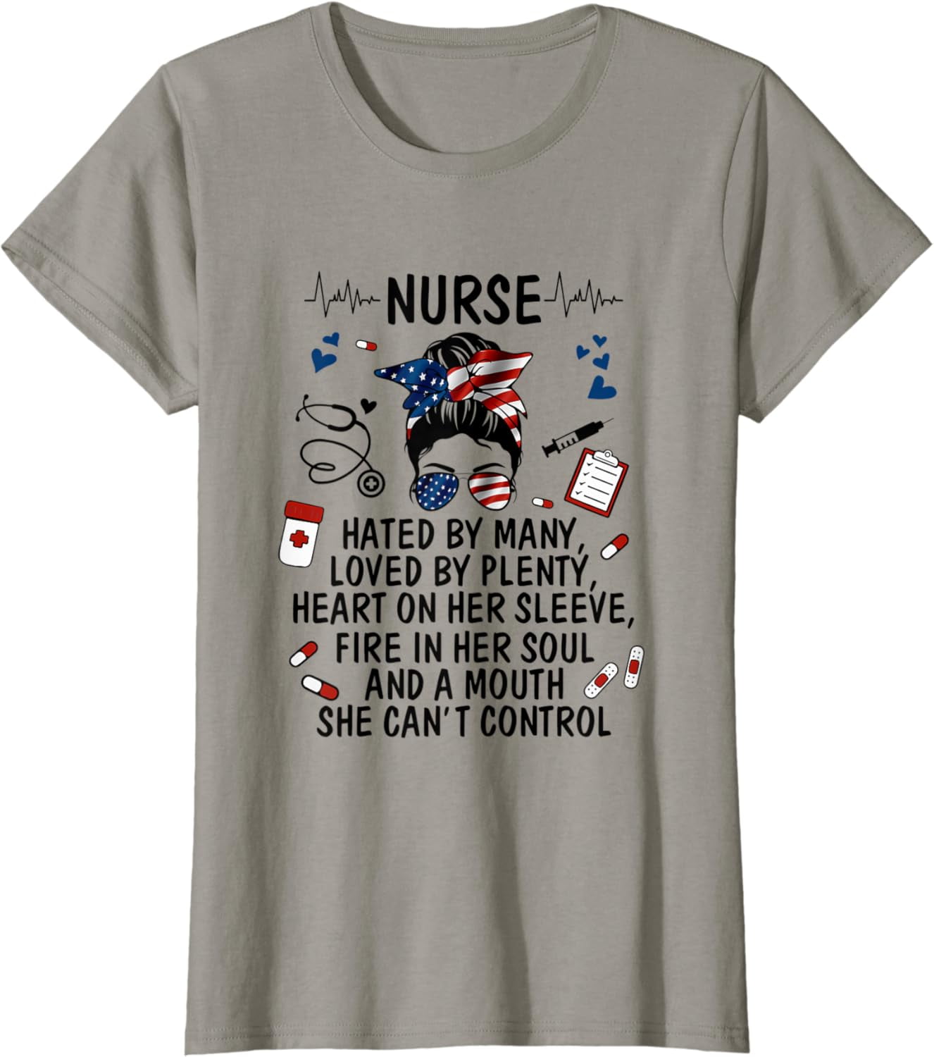 Hot Trending WoPh America Flag Messy Bun Nurse Life Nursing Heartbeat ...