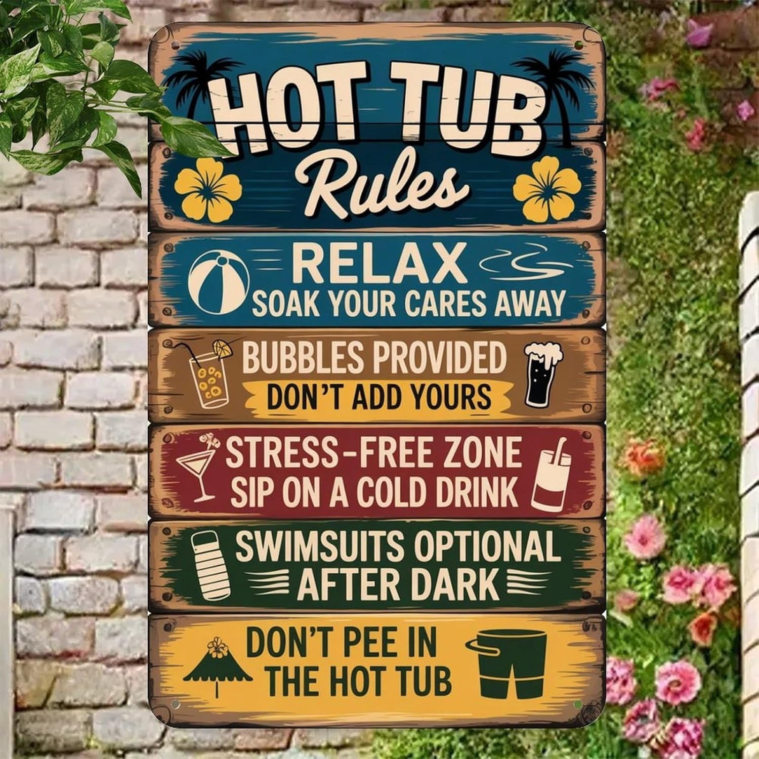 Hot Tub Rules Tropical tin sign Vintage Pool Leisure Metal Sign print ...