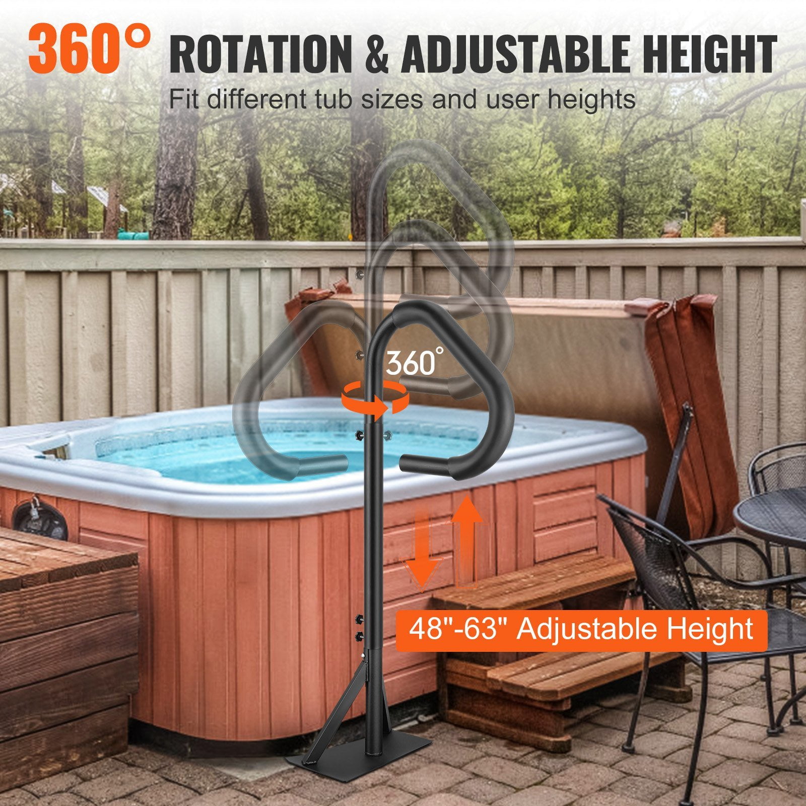Hot Tub Safety Rail, Rotatable & Height-Adjustable (48-63"), Rust-Proof ...