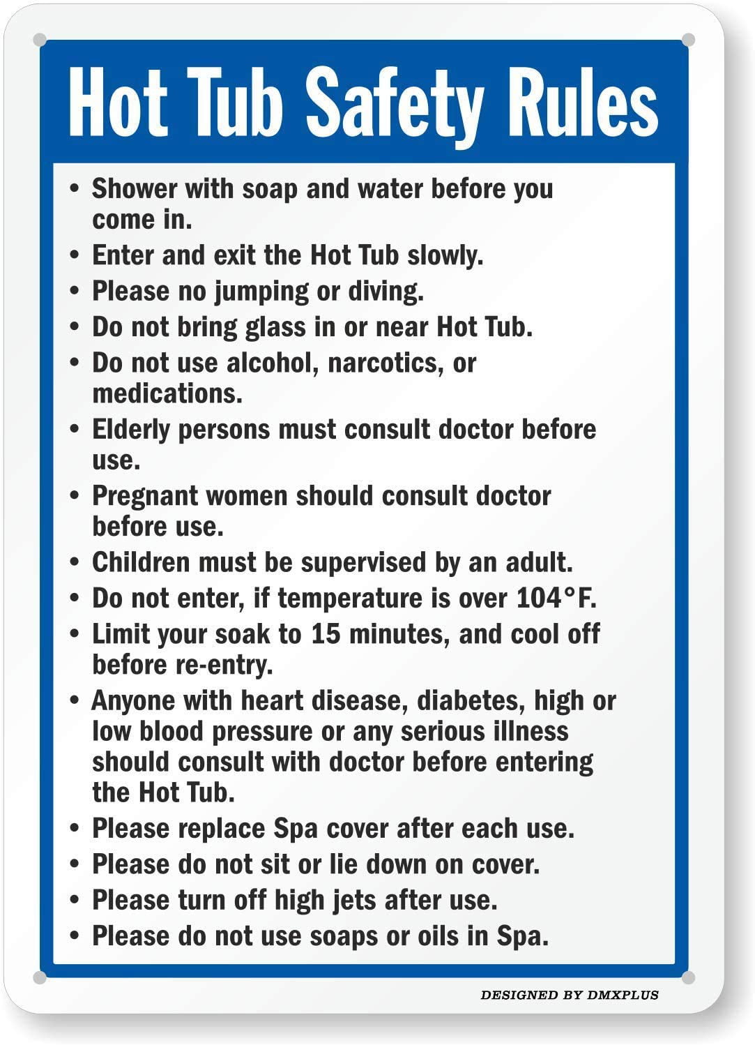 Hot Tub Safety Rules Sign Metal (Aluminum) Size: 8 x 12 inch - Walmart.com
