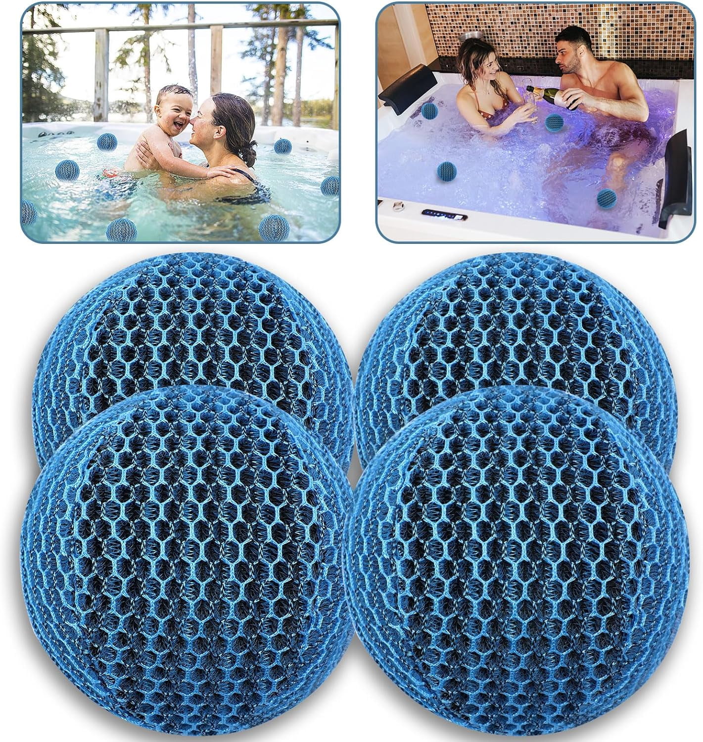 Hot Tub Scum Absorber,4 Pack Spa & Pool Scum Eliminating Balls Reusable ...