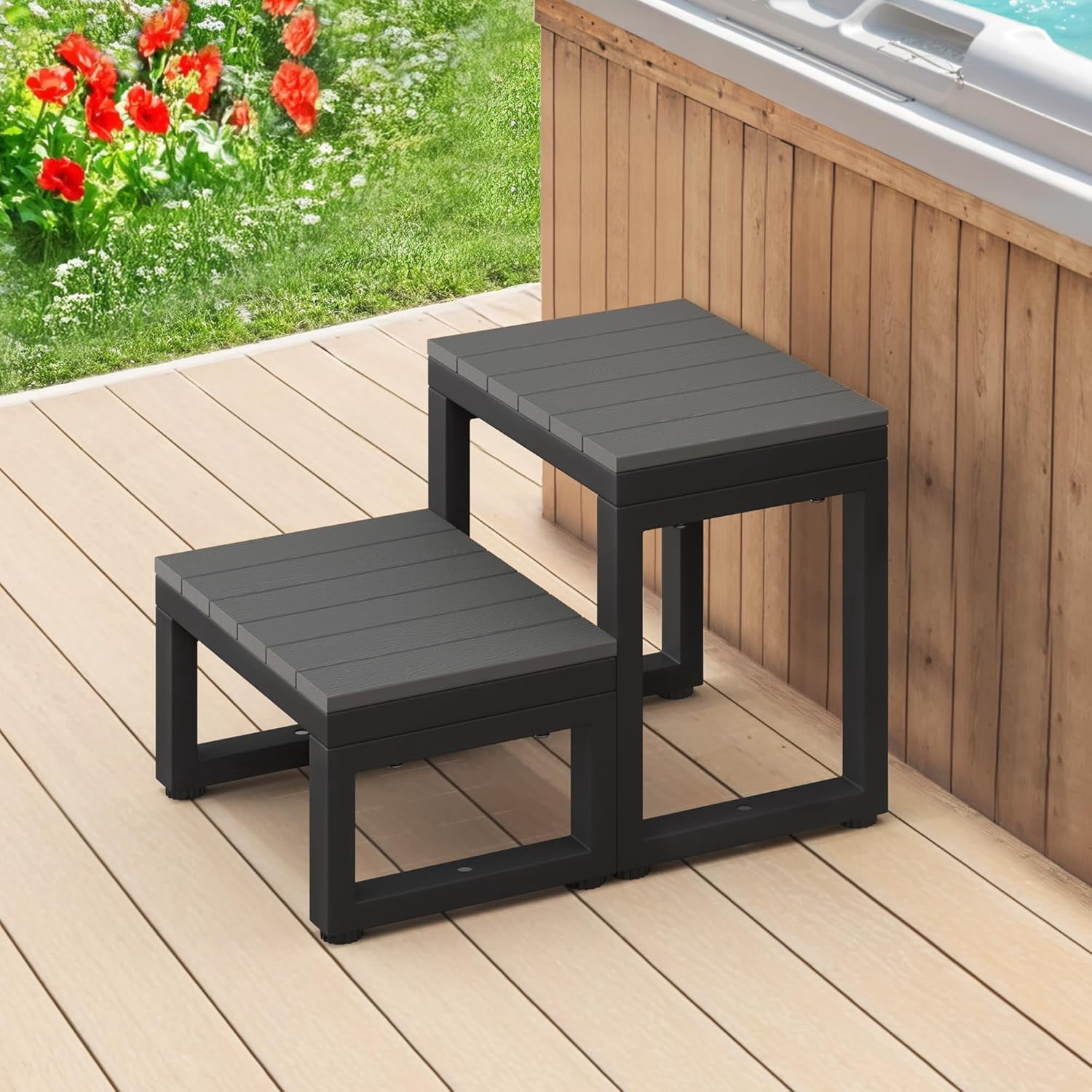 Hot Tub Steps, Outdoor 2-Step Stool with HDPS Treads and Aluminum Frame ...