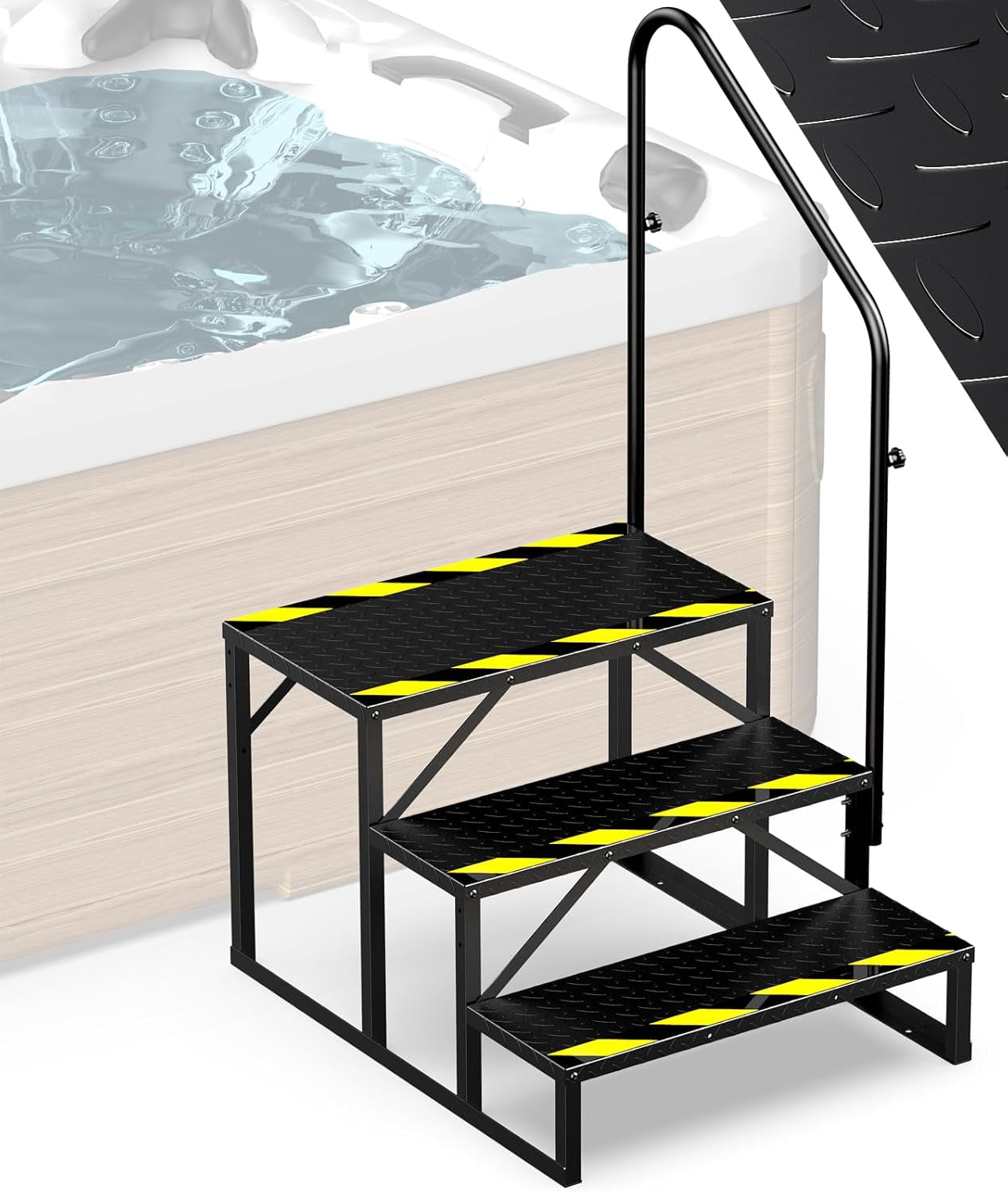 Hot Tub Steps with Handrail, Premium RV Steps with Anti-Slip Diamond ...