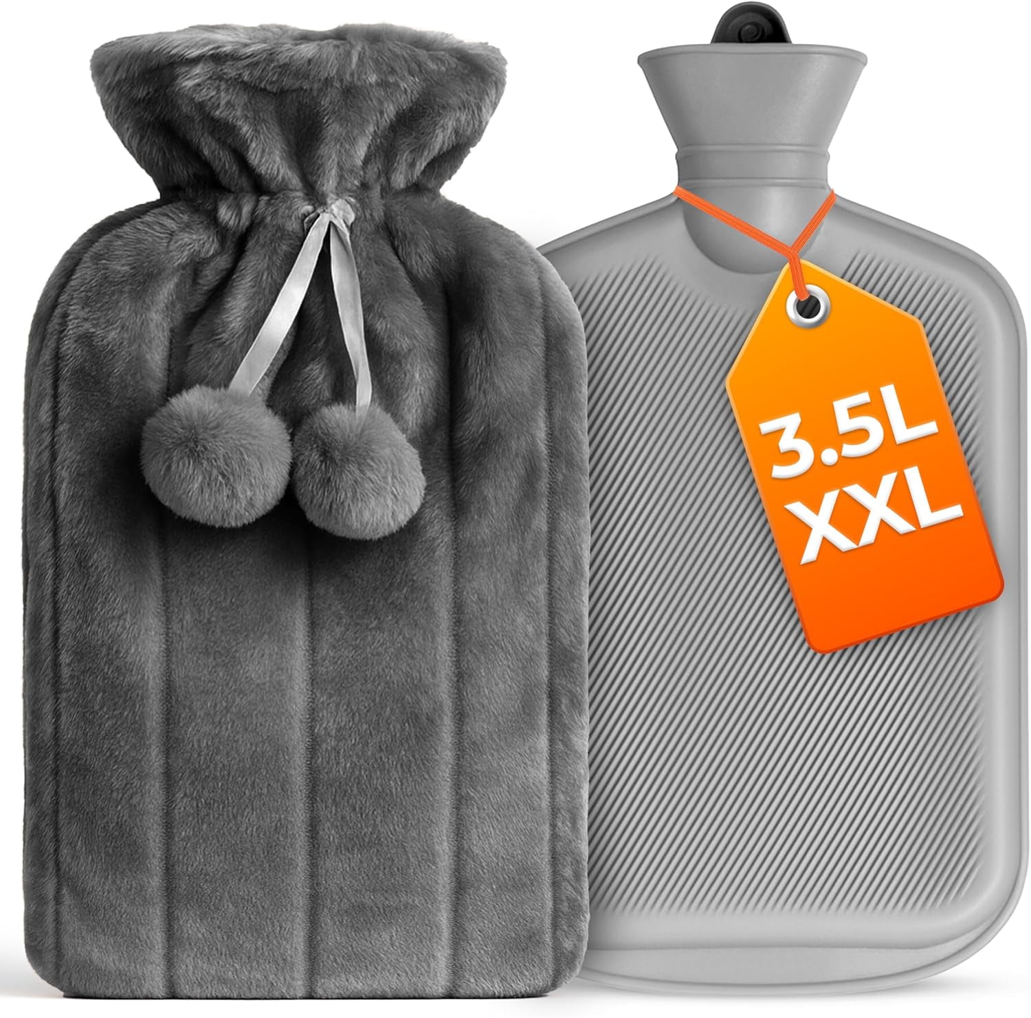 Hot Water Bottle with Cover XXX Lar - 3.5L Grey Bag for Pain Relief ...