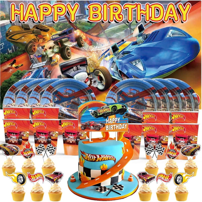 Hot Wheel Birthday Cups Party Supplies Decor Backdrop Plates Fans ...