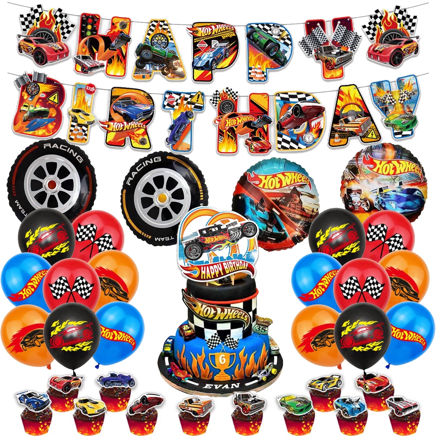 Hot Wheel Birthday Party Decorations, 48 Pcs Race Cars Party Supplies ...