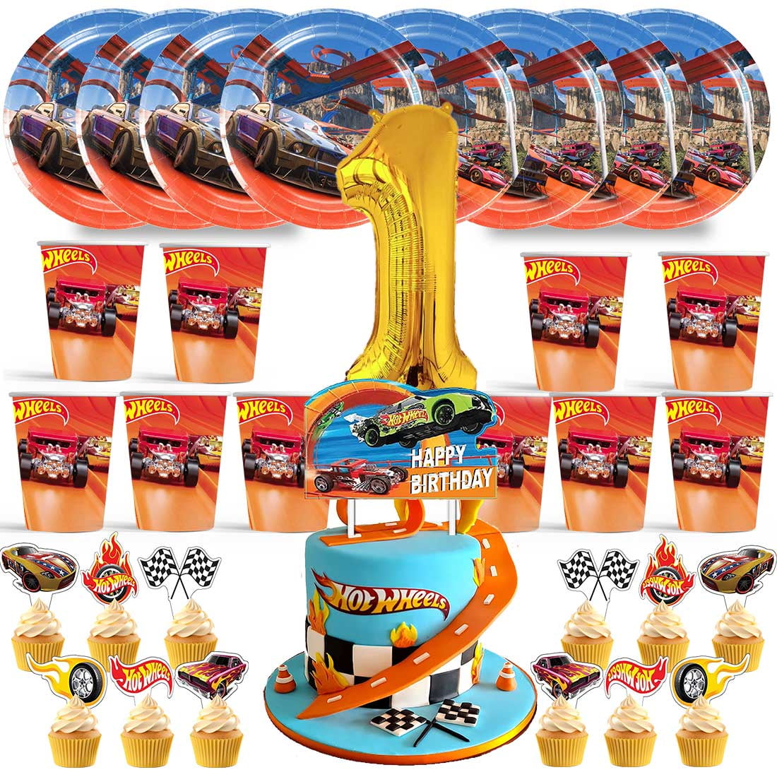 Hot Wheel Cars Race Birthday 1st Cups Party Supplies Plates Fans ...