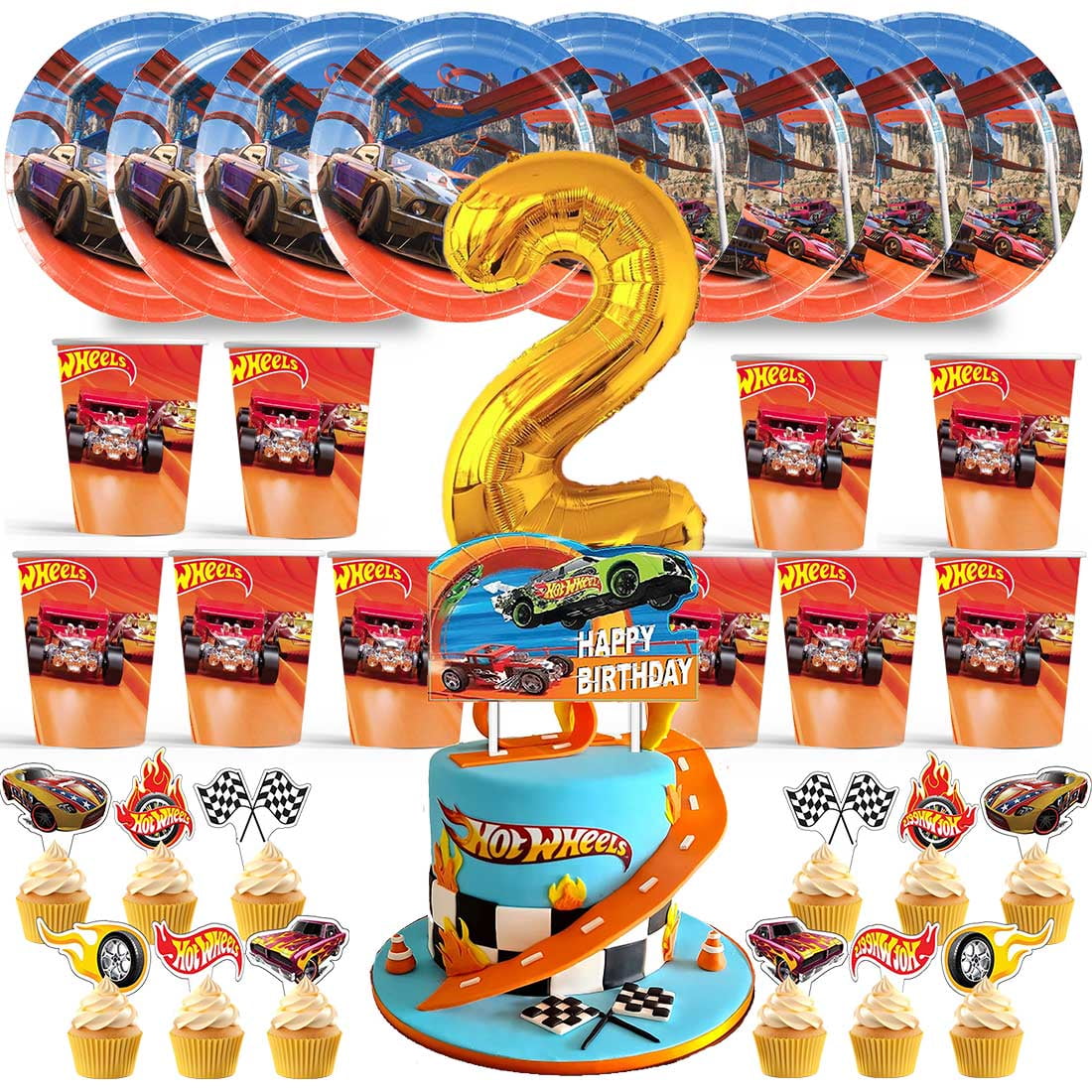 Hot Wheel Cars Race Birthday 2nd Cups Party Supplies Plates Fans ...