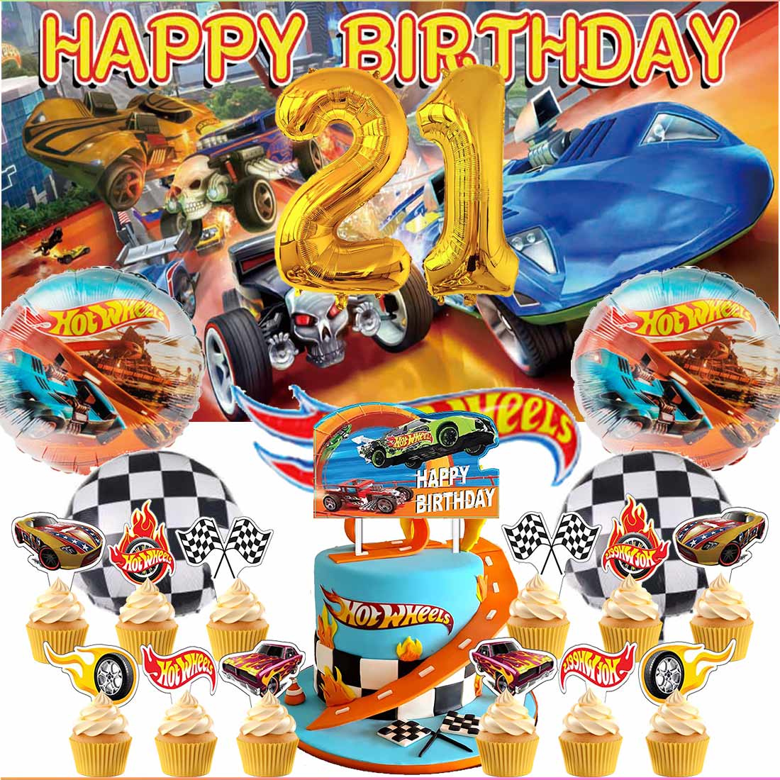Hot Wheel Party Supplies Decor 21th Kit Balloons Birthday Cake Topper ...