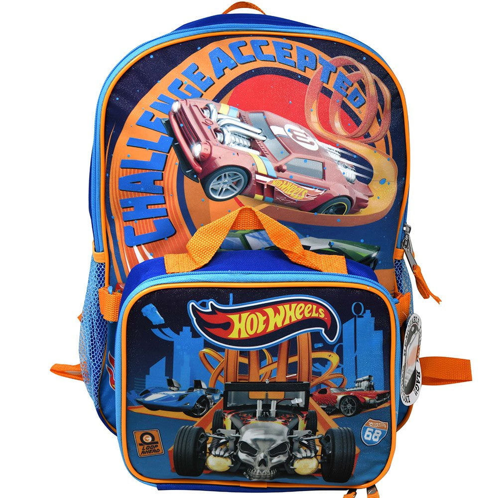 Hot Wheels by Unisex Backpack with Lunch Bag Polyester, Blue, 2-Piece ...