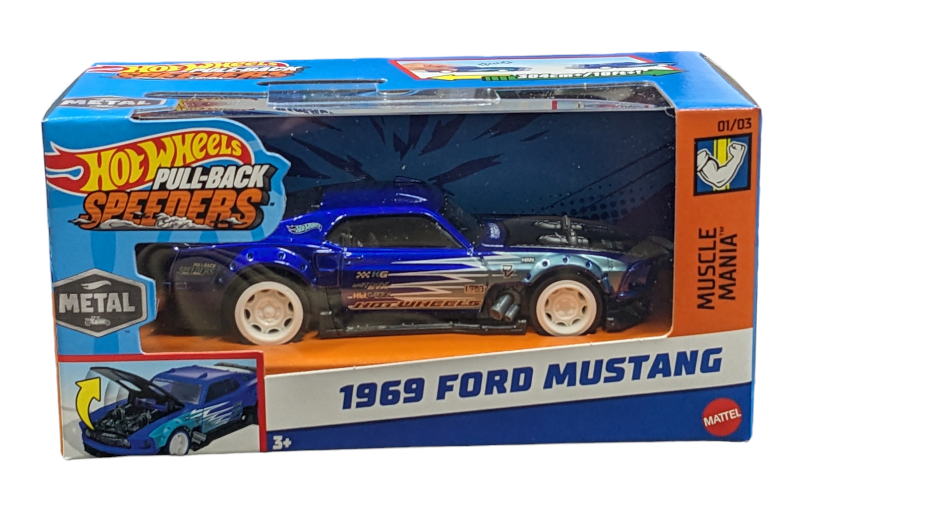 Hot Wheels 1969 Ford Mustang Pull-Back Speeders Toy Car in 1:43 Scale ...