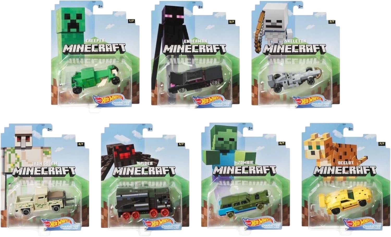 Hot Wheels, Gaming Characters Cars Minecraft Set, 7 Car Complete Pack ...