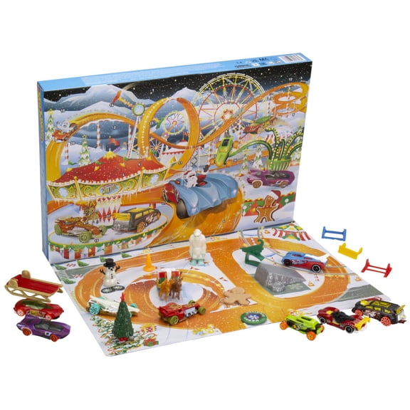 Hot Wheels 2025 Advent Calendar with 10 Toy Vehicles in 1:64 Scale & 24 ...
