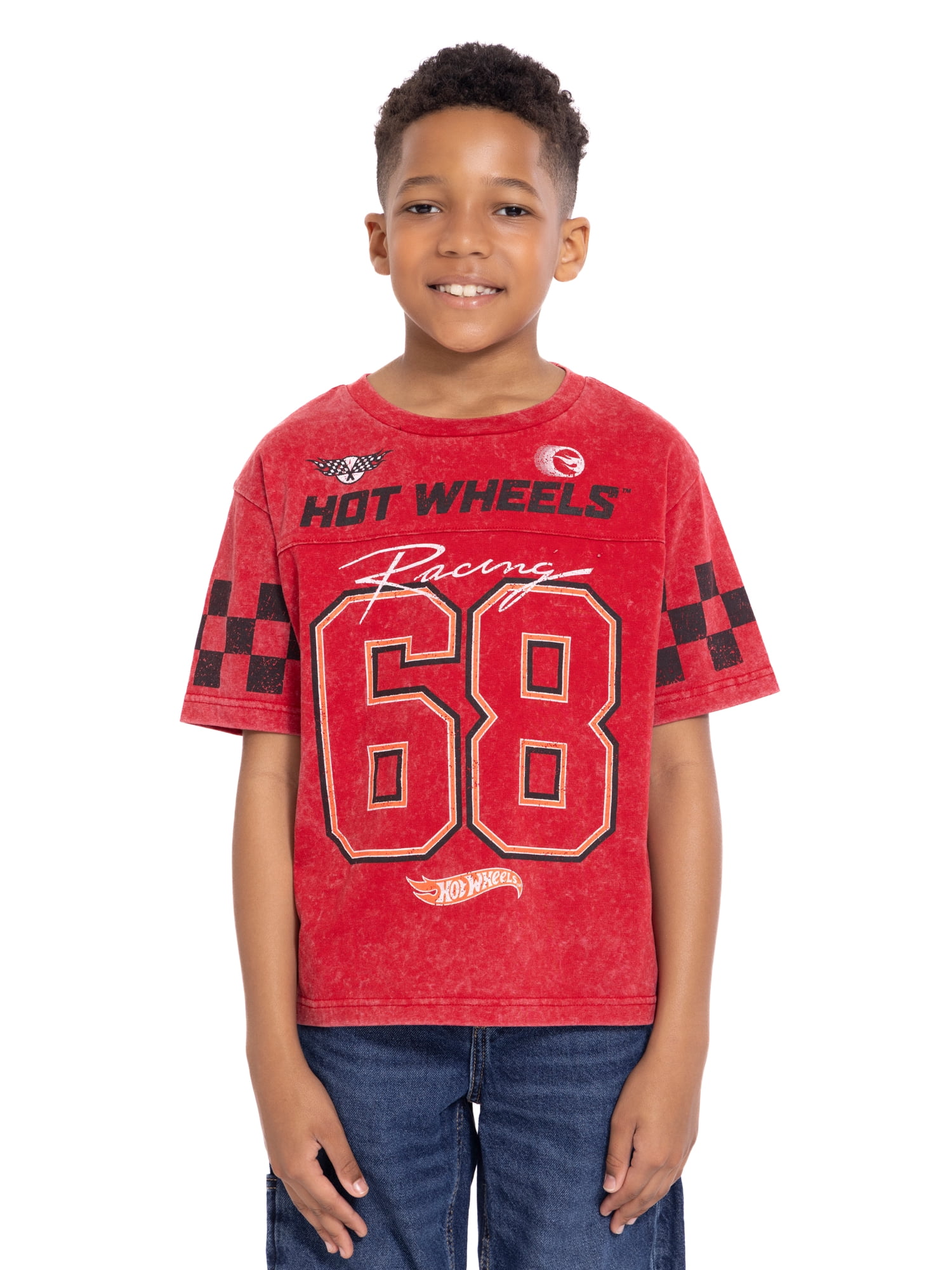 Hot Wheels Boys Mineral Washed Graphic Football Tee with Short Sleeves ...
