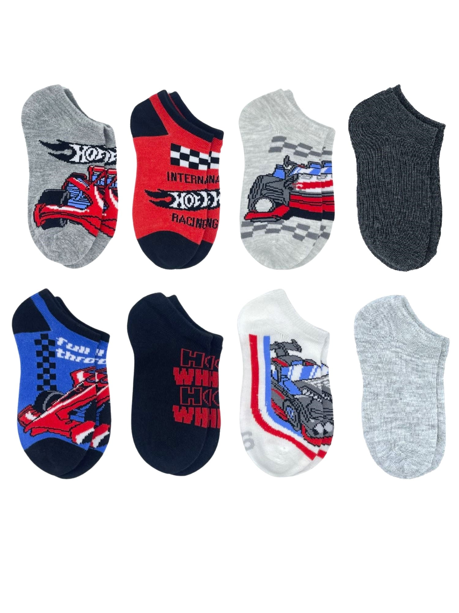 Hot Wheels, Boys 6+2 Bonus No-Show Socks, 8-Pack, Sizes S-L - Walmart.com