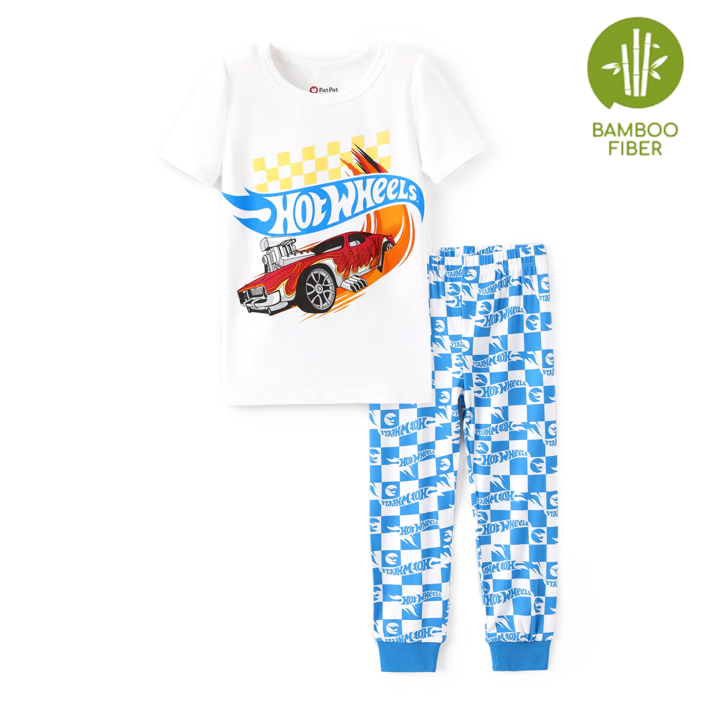 Hot Wheels Boys Bamboo Pajamas Graphic Short Sleeves Tee with Plaid ...