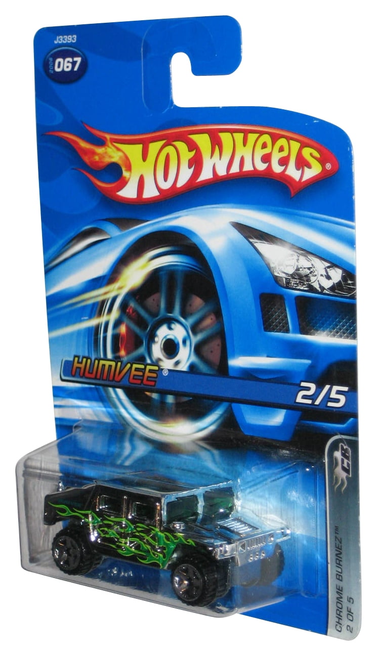 Hot Wheels Chrome Burnez 2/5 Silver Humvee Green Flame Deco Toy Car ...