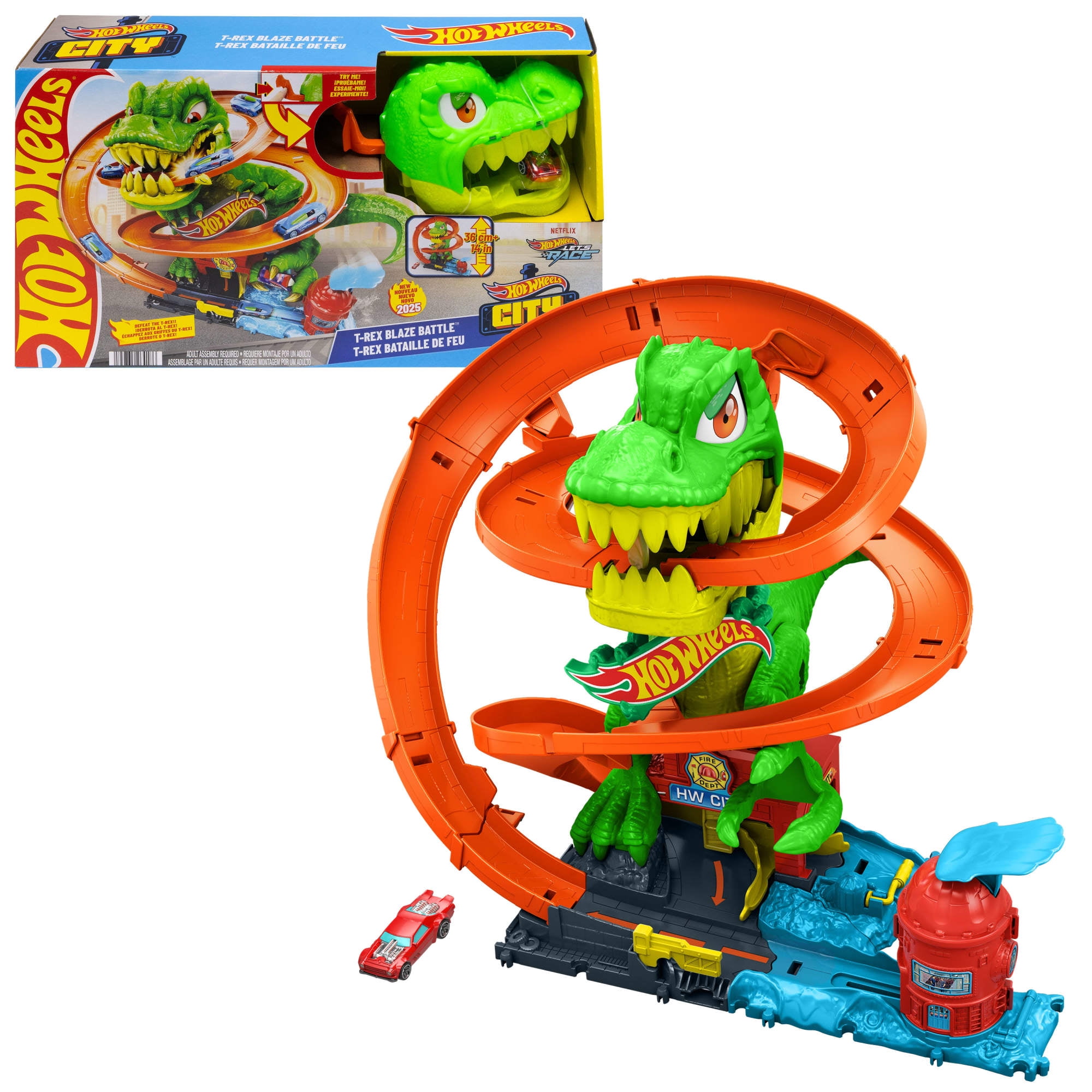 Free Shipping! Hot Wheels City T-Rex Blaze Battle Playset with 1:64 ...