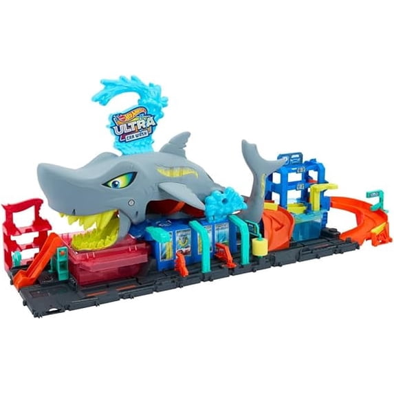 Hot Wheels City Toy Car Track Set, Ultra Shark Car Wash with 1:64 Scale ...