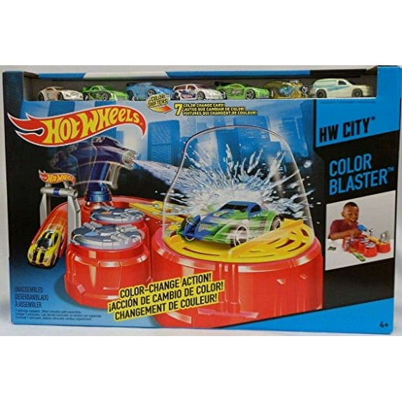 Hot Wheels Color Blaster Vehicle Playset Includes 7 Color Change Cars ...