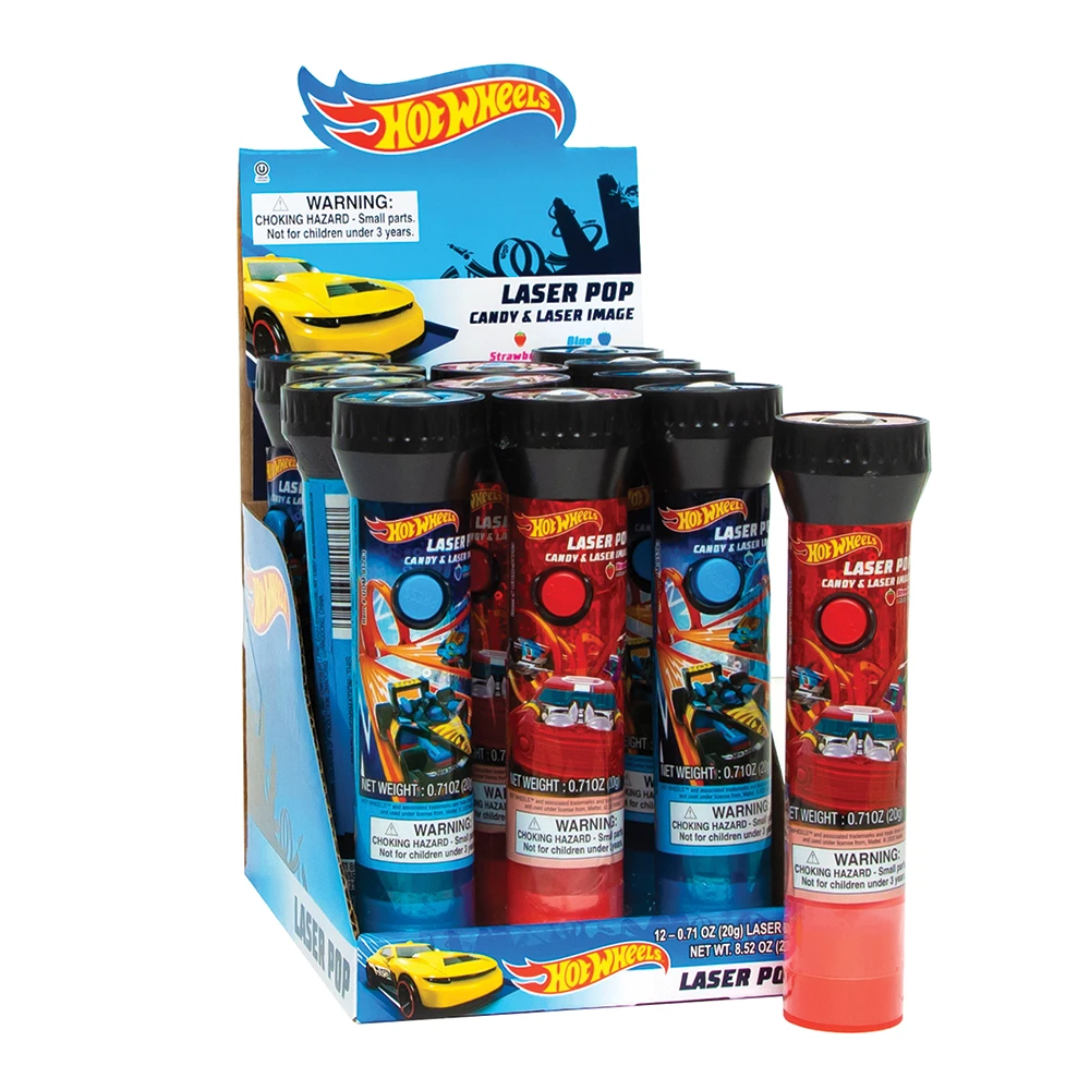 Hot Wheels Laser Pop Projector, Candy & Laser Image, 0.71 Ounce Strawberry & Blue Raspberry ...