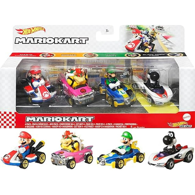 Hot Wheels Mario Kart Characters & Karts as Die-Cast Toy Cars 4-Pack ...